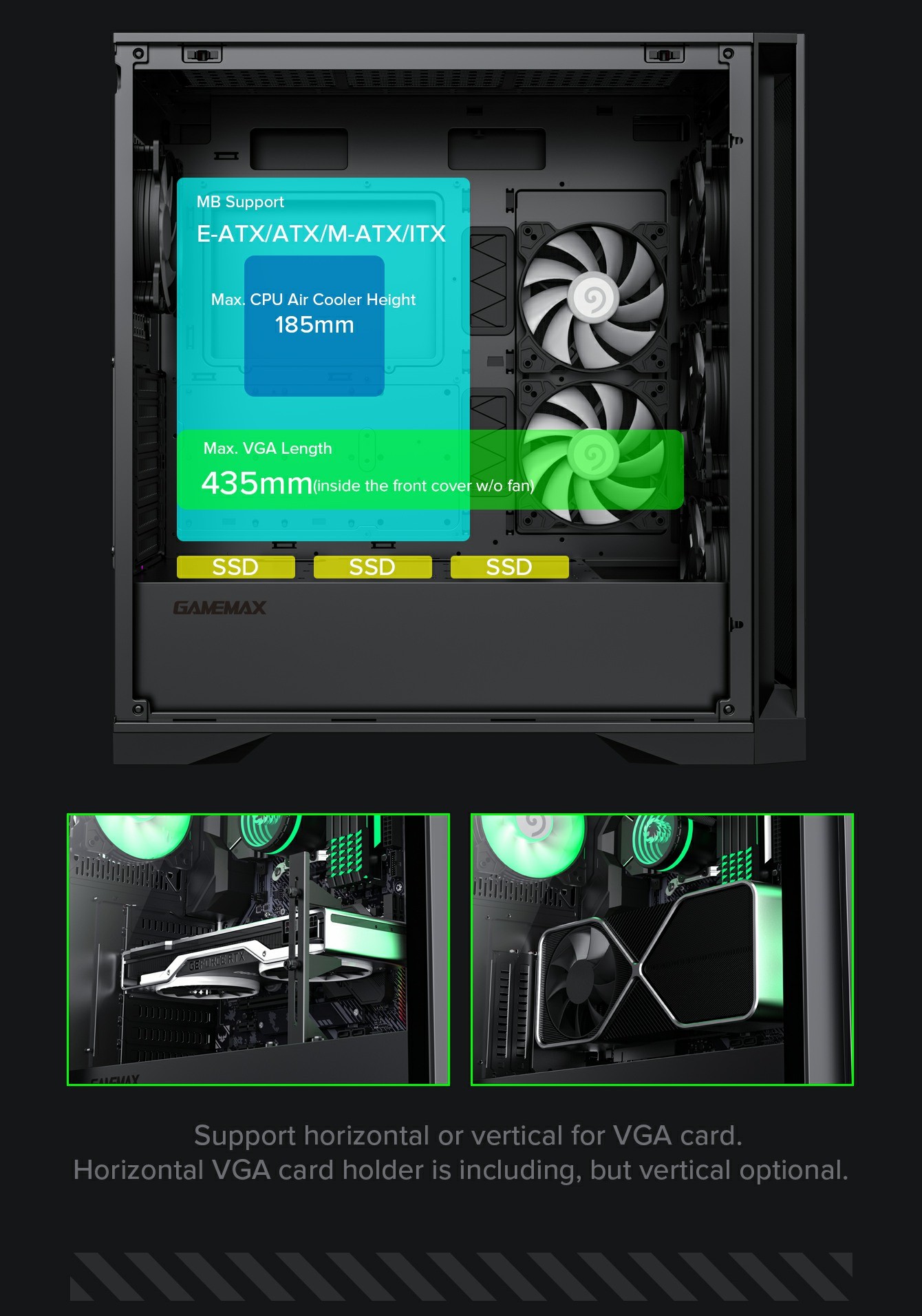 GAMEMAX Leader Full Tower Computer Case-Micro ATX / ATX / ITX / E-ATX w/6 ARGB Fans (Pre ...